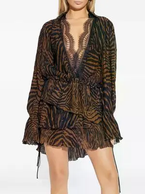 Blumarine Lace-trim Zebra-print Dress - Brown