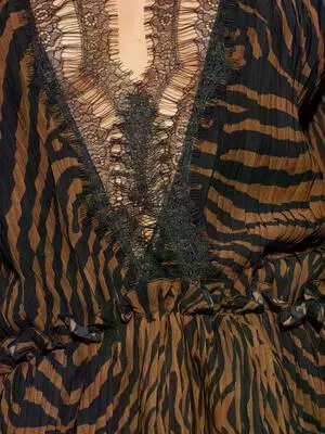 Blumarine Lace-trim Zebra-print Dress - Brown