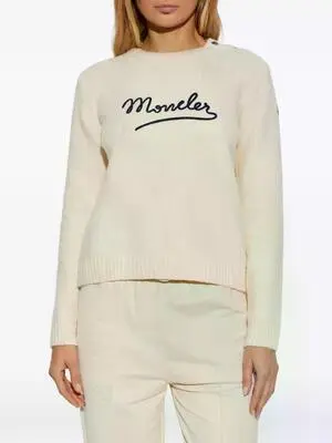 Moncler Embroidered Logo Button Detail Sweatshirt - Neutrals