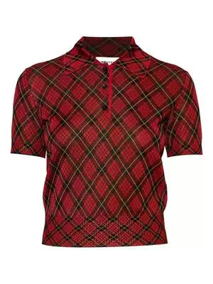 Alexander McQueen Argyle Button Polo Top - Red