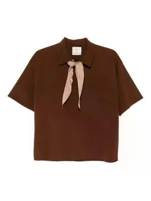 FORTE_FORTE Tie-detail Polo Top - Brown