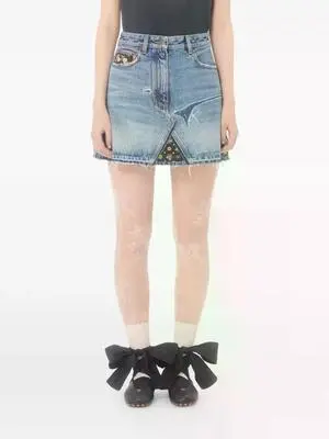 Valentino Garavani Denim Skirt With Frayed Hem - Blue