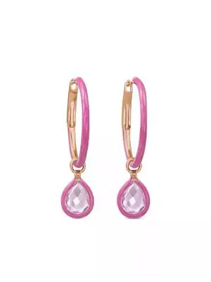 NINA RUNSDORF Rose Quartz Enamel Hoop Earrings - Pink