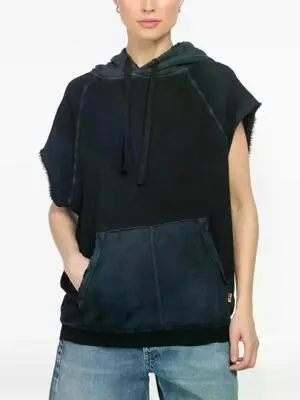 FREECITY Hooded Frayed Trim Top - Black