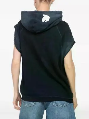 FREECITY Hooded Frayed Trim Top - Black