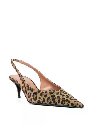 Amina Muaddi Leopard Printed Slingback Pumps