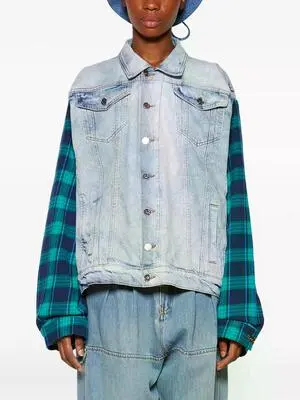 Natasha Zinko Checked Sleeve Denim Jacket - Blue