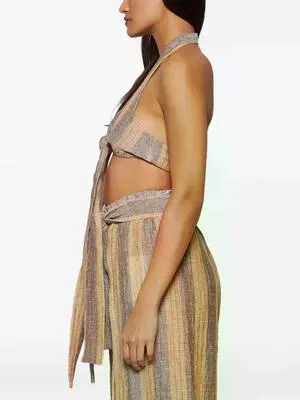 Lisa Marie Fernandez Striped Tie Halter Top - Neutrals