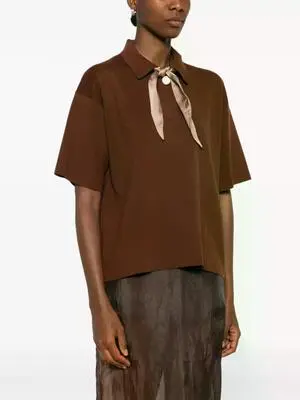 FORTE_FORTE Tie-detail Polo Top - Brown