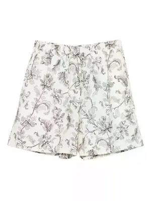 GOLDEN GOOSE Cotton Poplin Floral Print Shorts - Neutrals