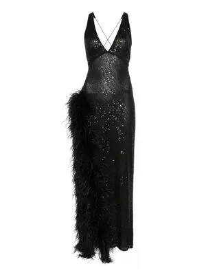 Women's Sequined Feather Maxi Dresses