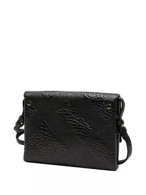 Burberry Embossed Grain Check Leather Langley Crossbody Bag - Black