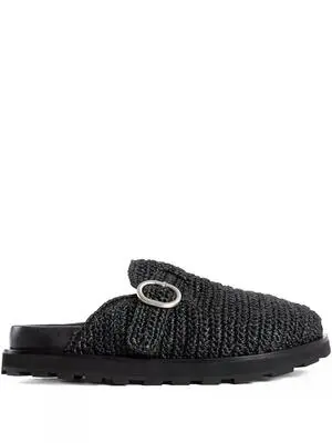 JIL SANDER Buckle Raffia Clogs - Black