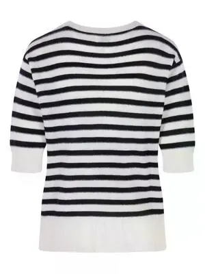 ALLUDE Striped Short-sleeve T-shirt With Button Detail