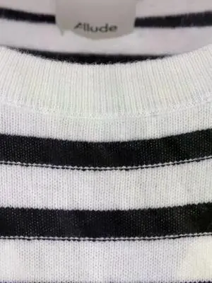 ALLUDE Striped Short-sleeve T-shirt With Button Detail