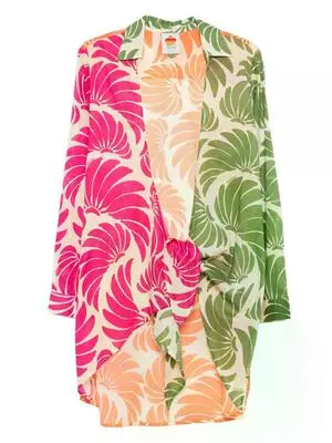 Farm Rio Floral Tie-front Dress - Neutrals