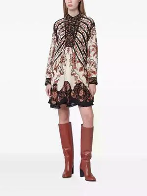 Farm Rio Majestic Garden Long-sleeves Mini Dress - Neutrals