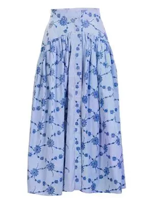 Silvia Tcherassi Narel Embroidered Striped Midi Skirt - Blue