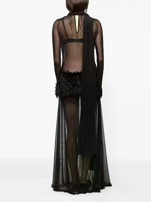 ATU BODY COUTURE Feather-panel Scarf-detail Gown - Black