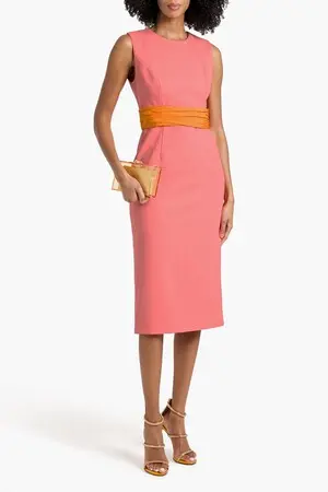 Carolina Herrera Two-tone Wool-blend Midi Dress - Coral