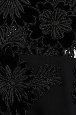 Oscar De La Renta Guipure Lace-paneled Silk-blend Crepe Top