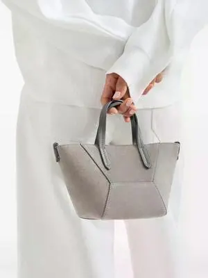 Brunello Cucinelli Mini Embossed-logo Tote Bag - Grey