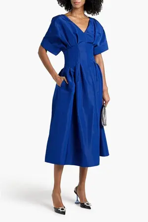 Carolina Herrera Pleated Silk-faille Midi Dress