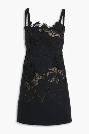 Oscar De La Renta Guipure Lace-paneled Cotton-blend Tweed Mini Dress - Black