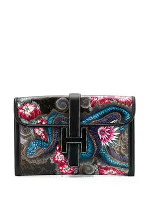 Hermès 1991 Jige Printed Clutch - Black