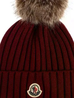 Moncler Ribbed Pompom Beanie - Red