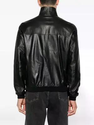Emporio Armani Leather Bomber Jacket - Black