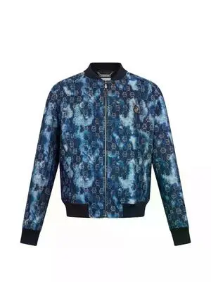 Philipp Plein Jacquard Monogram Denim Bomber Jacket - Blue