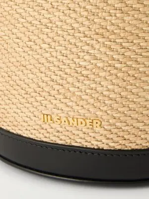 JIL SANDER Leather-trimmed Raffia Bucket Bag