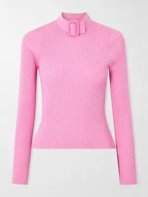 COURREGES Buckled Ribbed-knit Top