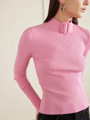 COURREGES Buckled Ribbed-knit Top