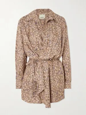 Isabel Marant Harmony Floral-print Satin-jacquard Wrap Mini Shirt Dress