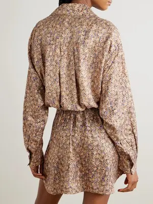 Isabel Marant Harmony Floral-print Satin-jacquard Wrap Mini Shirt Dress
