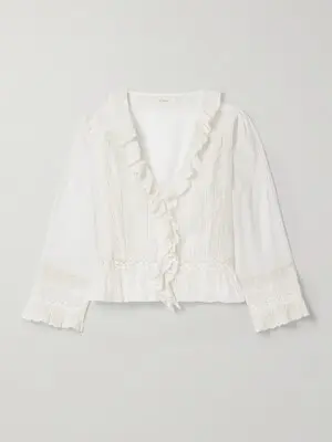 DÔEN Eldoris Lace-trimmed Pintucked Blouse