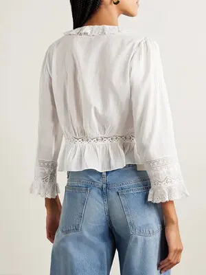 DÔEN Eldoris Lace-trimmed Pintucked Blouse