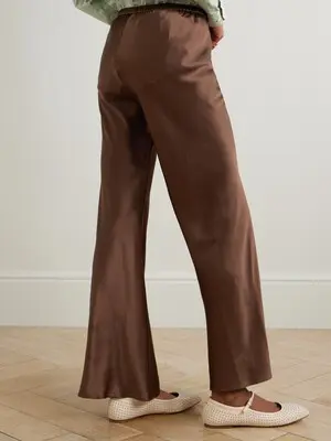 Comme Si Silk Charmeuse Straight-leg Pants - Brown