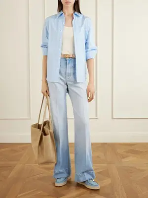 TOD'S Raffia-trimmed Suede Loafers With Bow Detailing - Blue