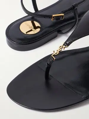 Saint Laurent Cassandra Leather Slingback Sandals - Black