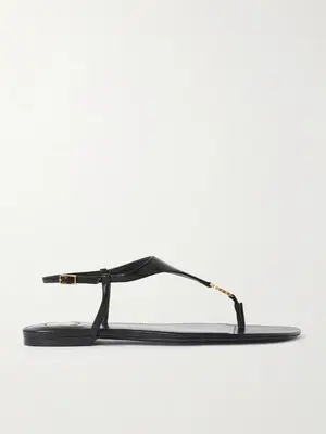 Saint Laurent Cassandra Leather Slingback Sandals - Black