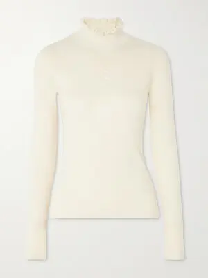 Cordova Kitz Ruffled Ribbed Merino Wool-blend Turtleneck Sweater - Neutrals