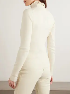 Cordova Kitz Ruffled Ribbed Merino Wool-blend Turtleneck Sweater - Neutrals