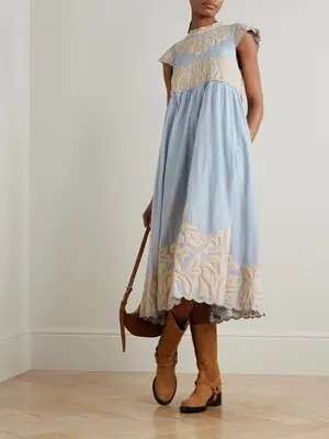 Sea Alexandra Scalloped Embroidered Cotton Midi Dress