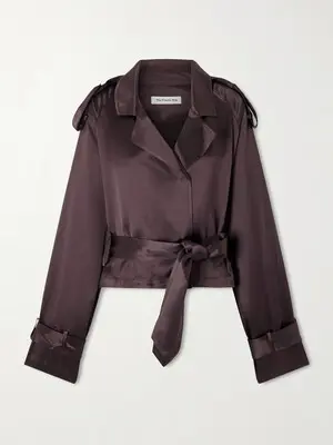 THE FRANKIE SHOP Simona Belted Satin Jacket - Brown