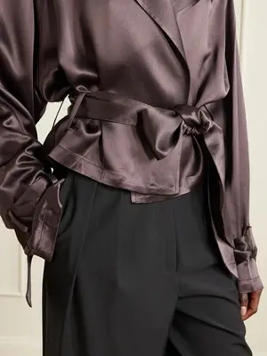 THE FRANKIE SHOP Simona Belted Satin Jacket - Brown