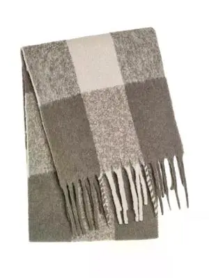 Eileen Fisher Checked Fringe Scarf - Grey