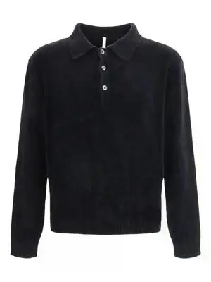 SUNFLOWER Chenille Button Polo Shirt - Black